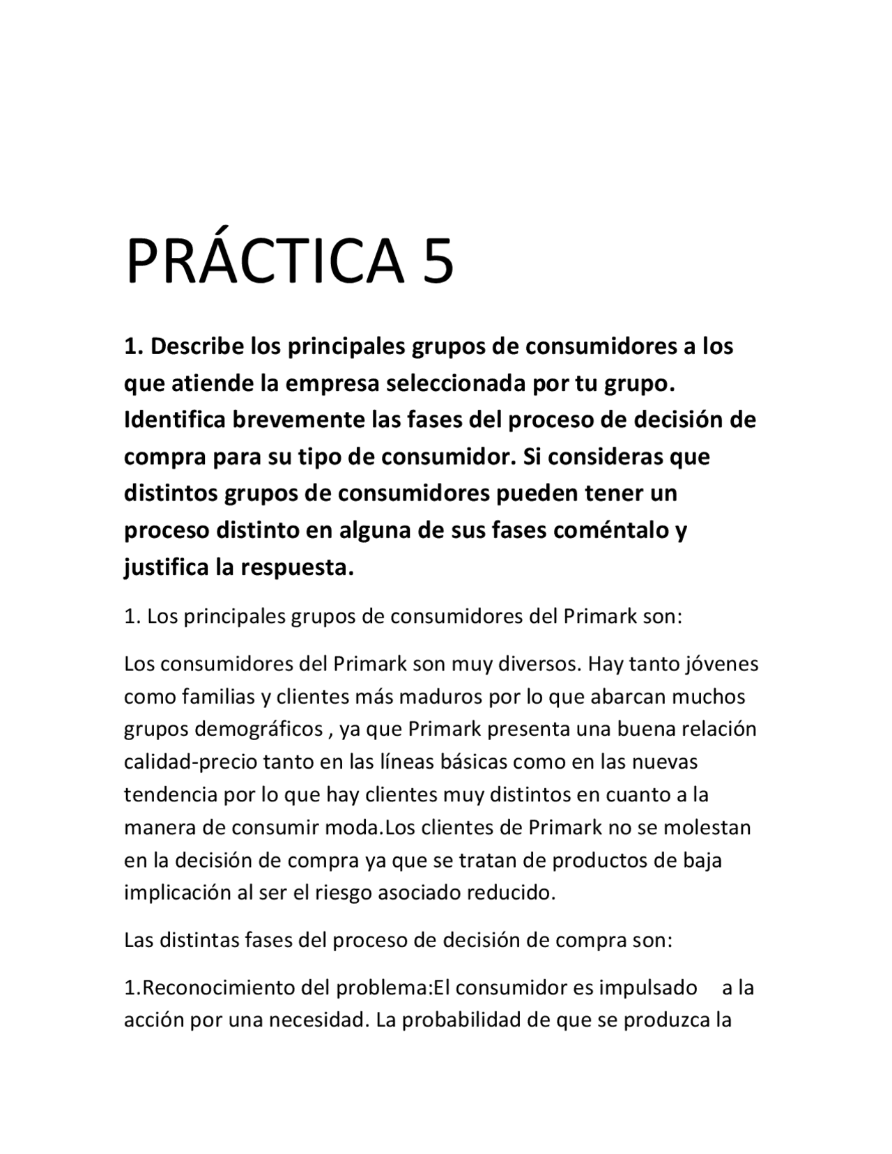 Practica sobre los consumidores - Docsity