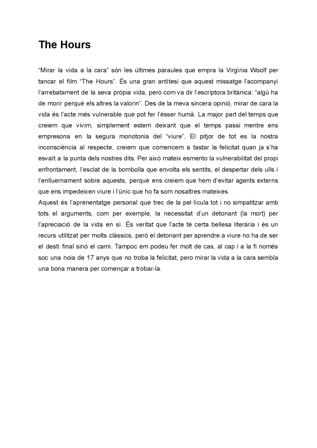 The Hours resumen/reflexión | Resúmenes de Lengua y Literatura - Docsity