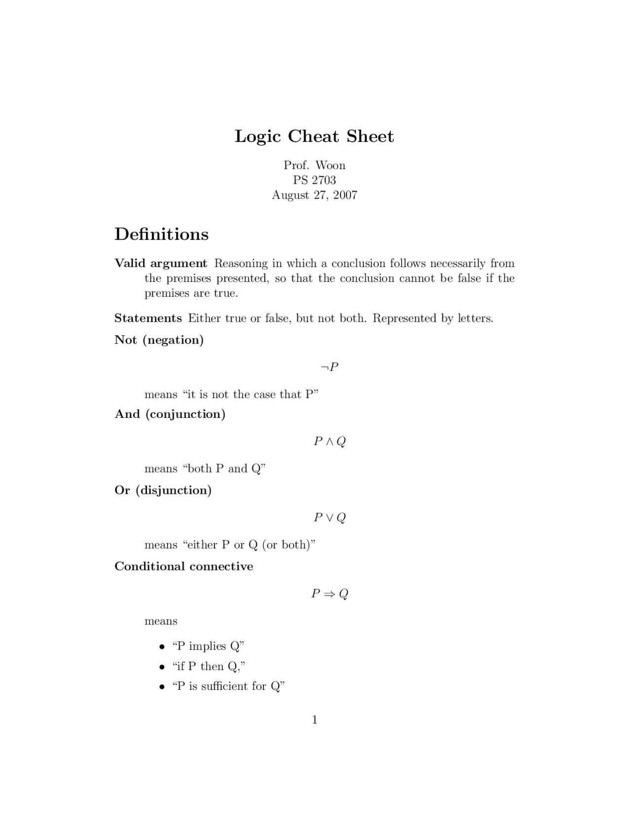 Logic Cheat Sheet Definitions And Logical Equivalences Docsity