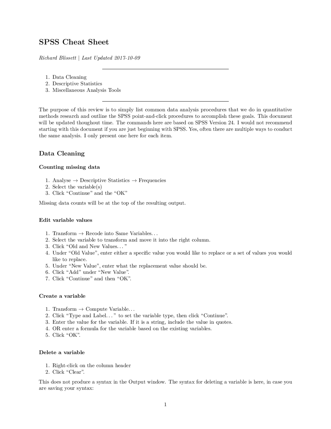 Statistics Software Spss Cheat Sheet Docsity