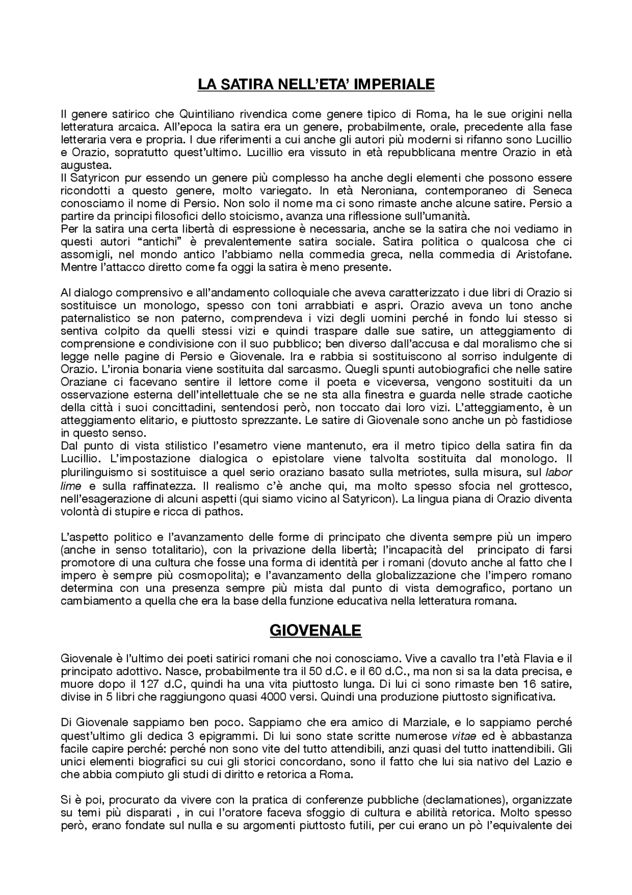 Giovenale E Marziale Docsity