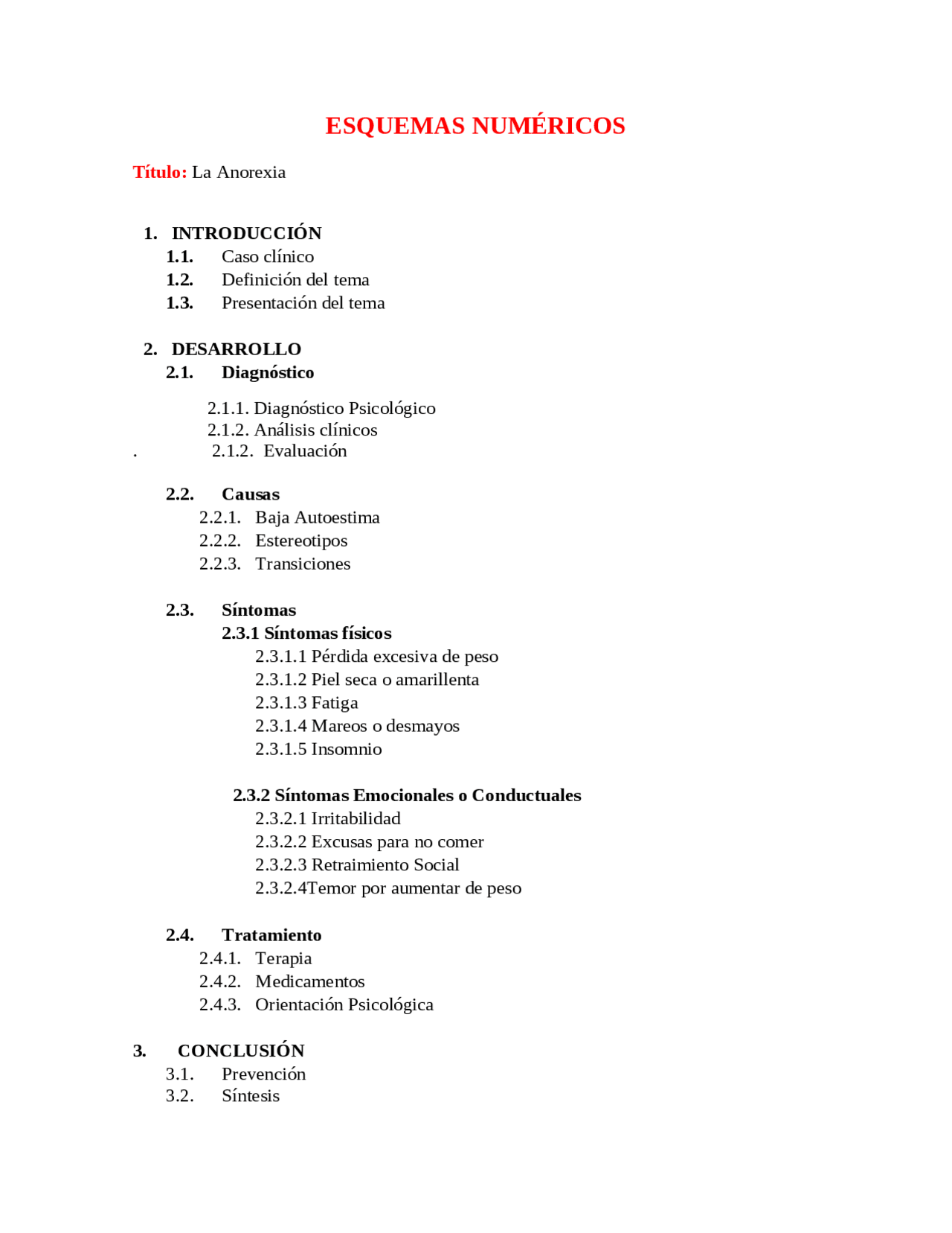Esquema numérico de investigación - Docsity