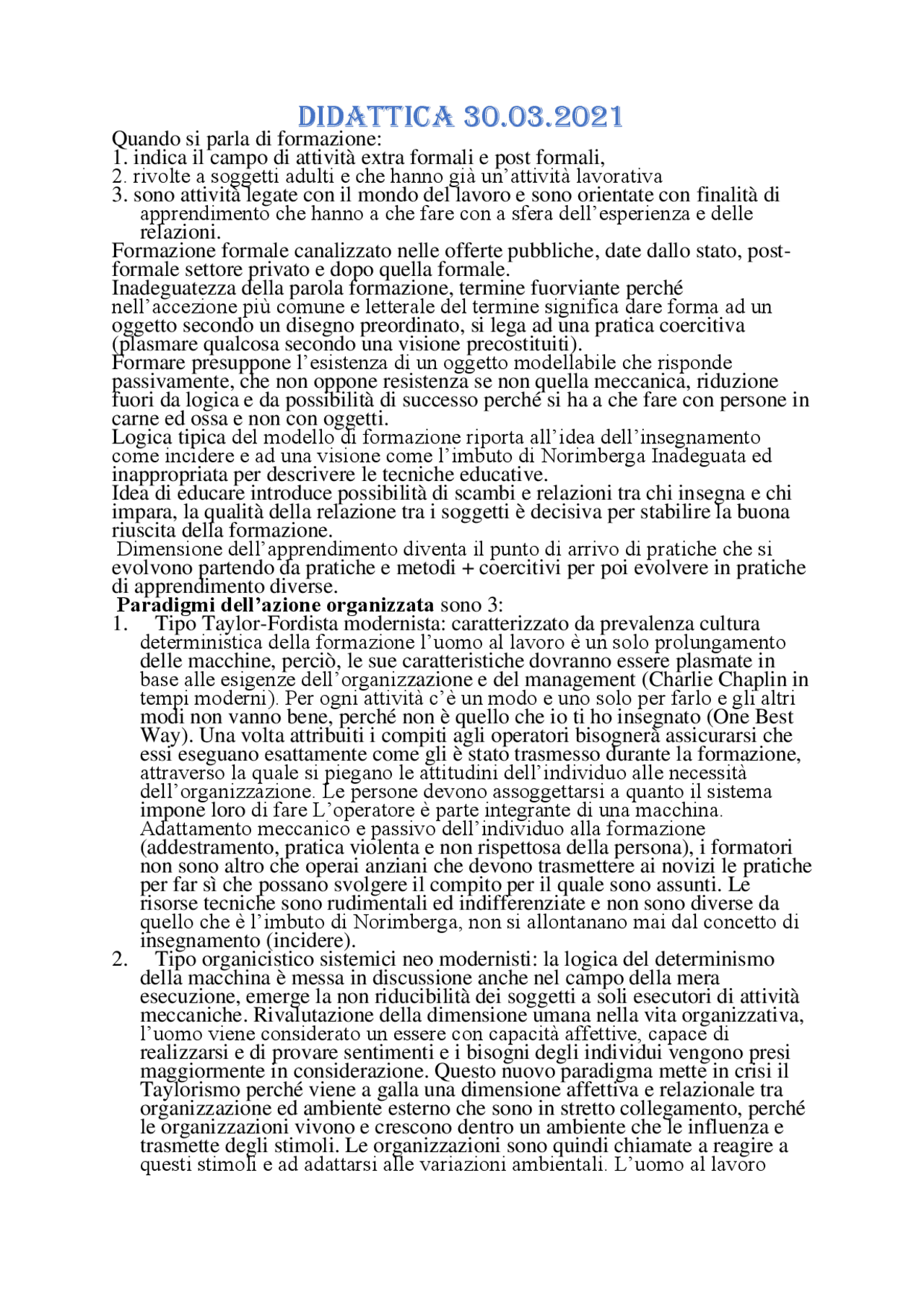 Didattica Della Formazione Docsity