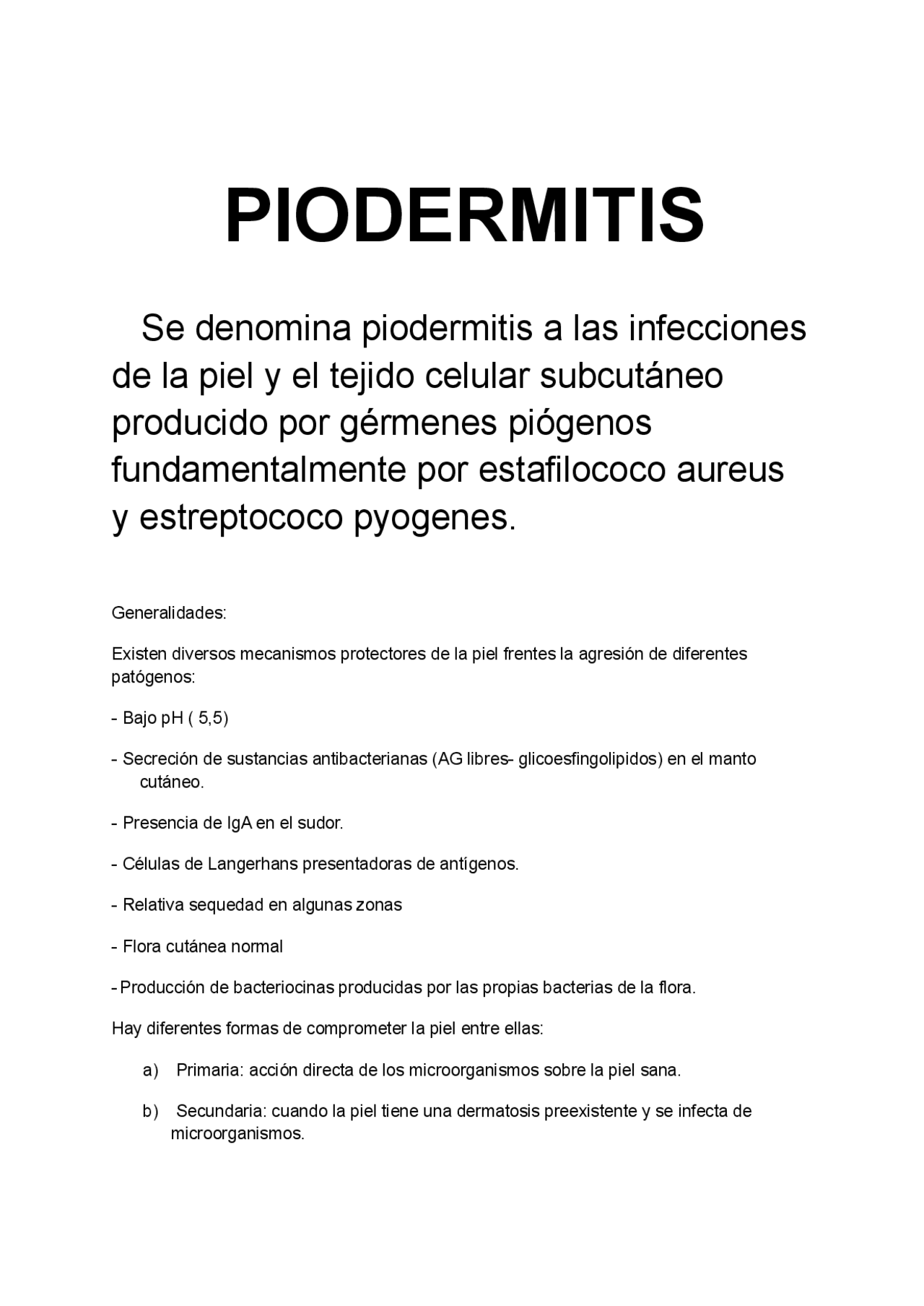 Piodermitis, dermatología - Docsity
