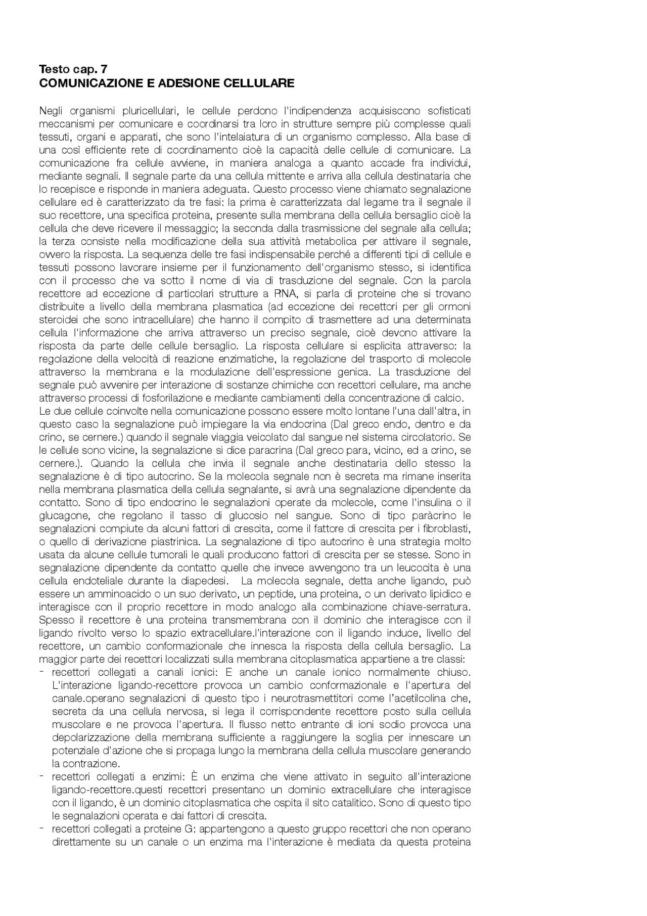 Riassunto Biologia Cellula E Tessuti Olmo Docsity