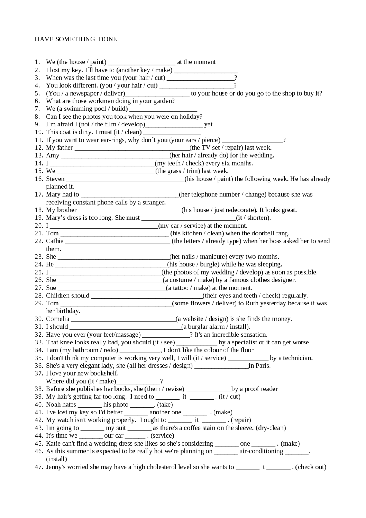 Causative exercises for bachillerato - Docsity