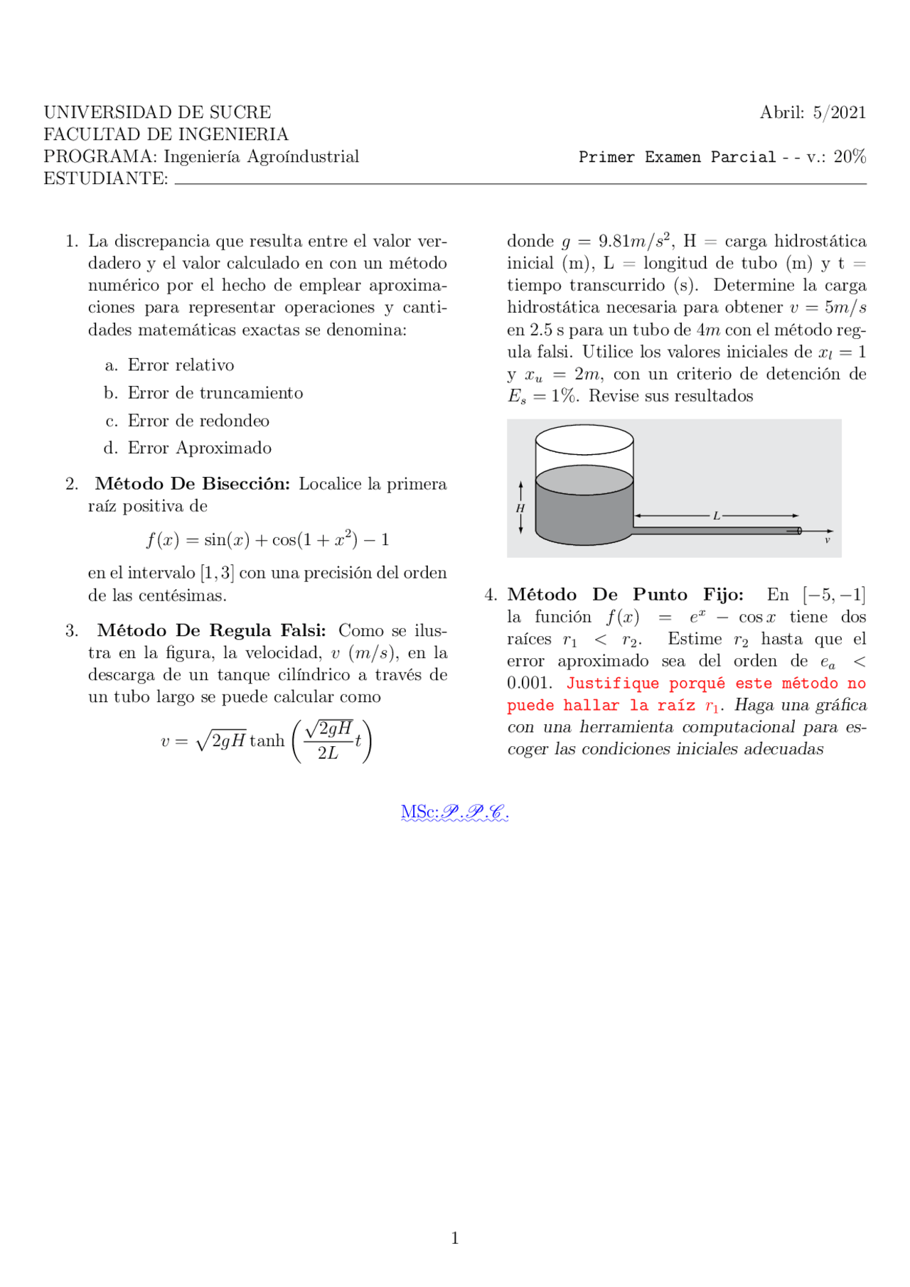 Metodos Numericos Tipo Parcial A Resolver Ejercicios De Métodos