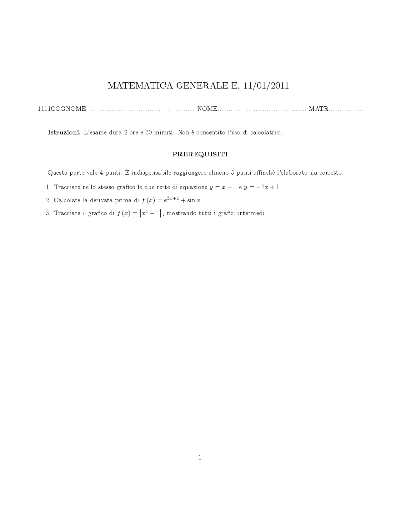 Prova esame matematica - Docsity