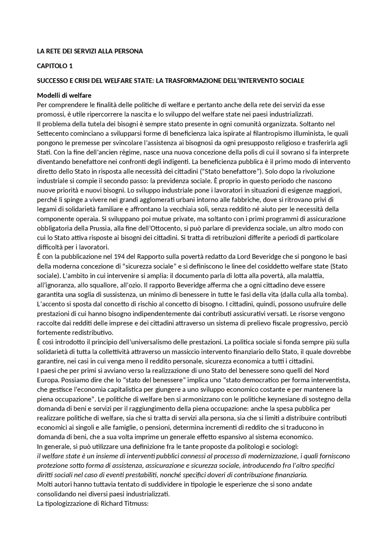 La Rete Dei Servizi Alla Persona Docsity