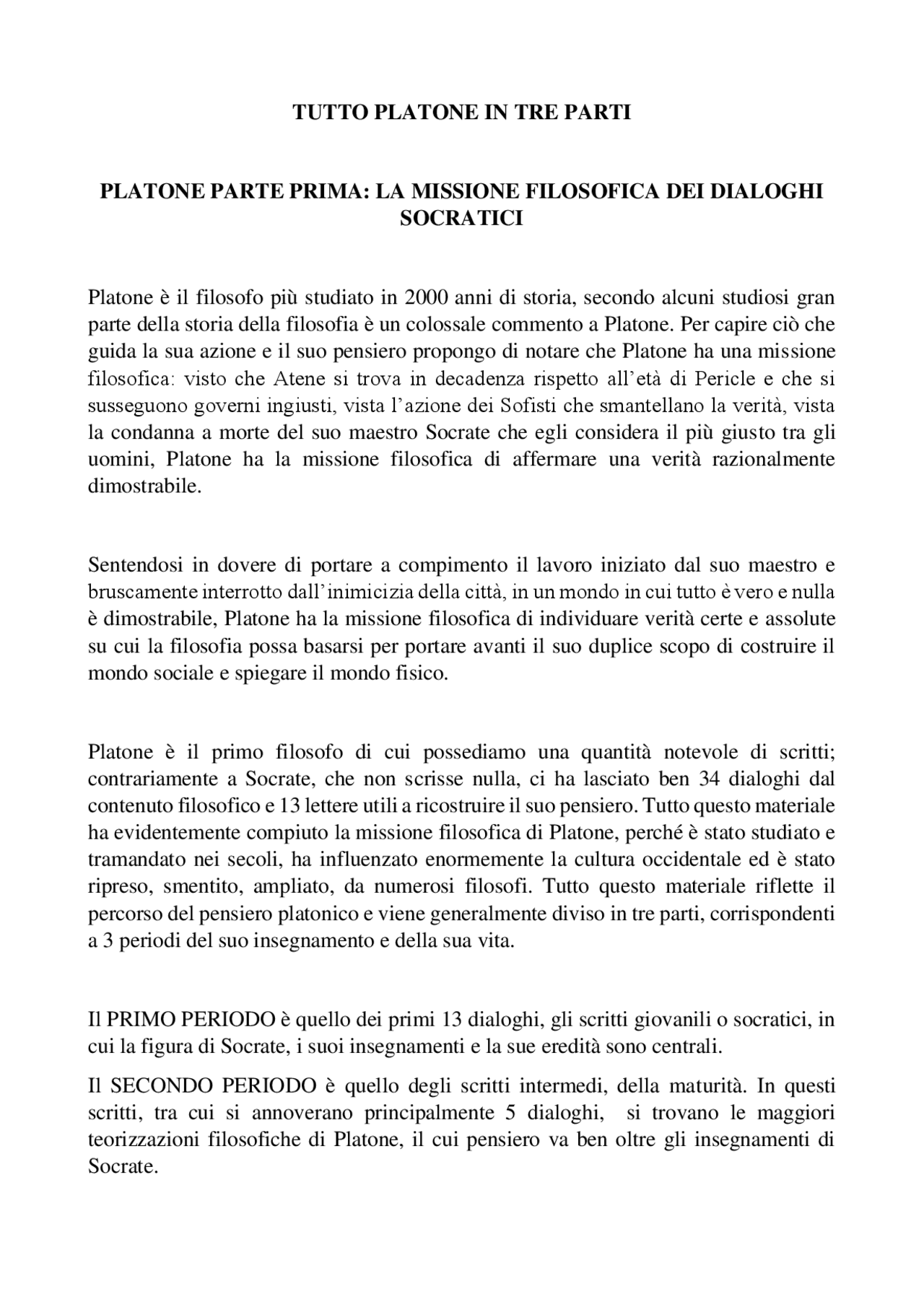 La filosofia di Platone - Docsity