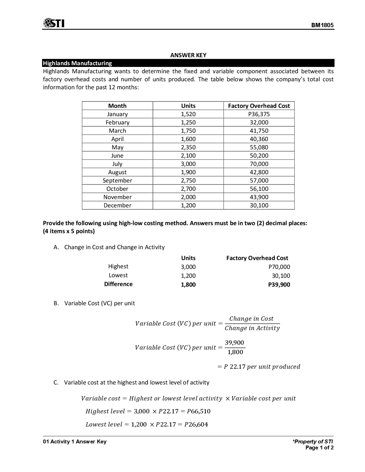 Costing Answer Keys Cheat Sheet Cost Accounting Docsity