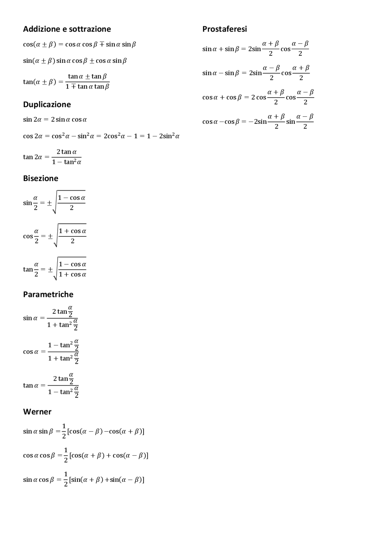 Formule Trigonometria Docsity