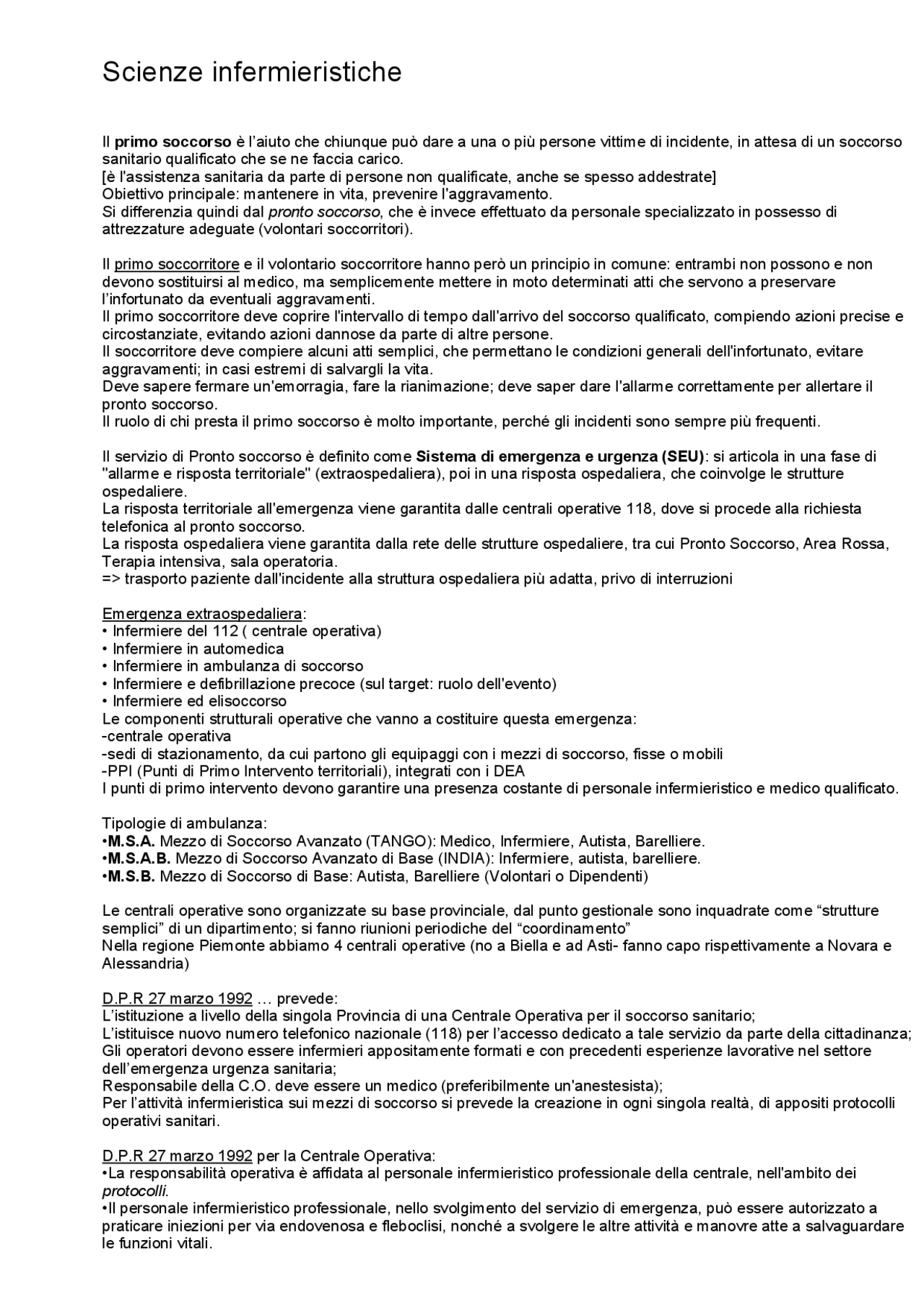 Scienze Infermieristiche Docsity
