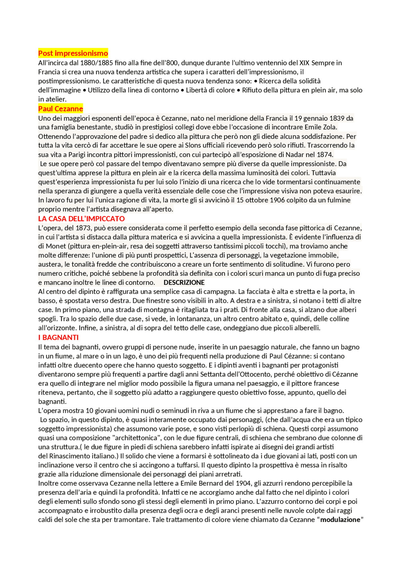 Storia Dellarte Post Impressionismo Docsity