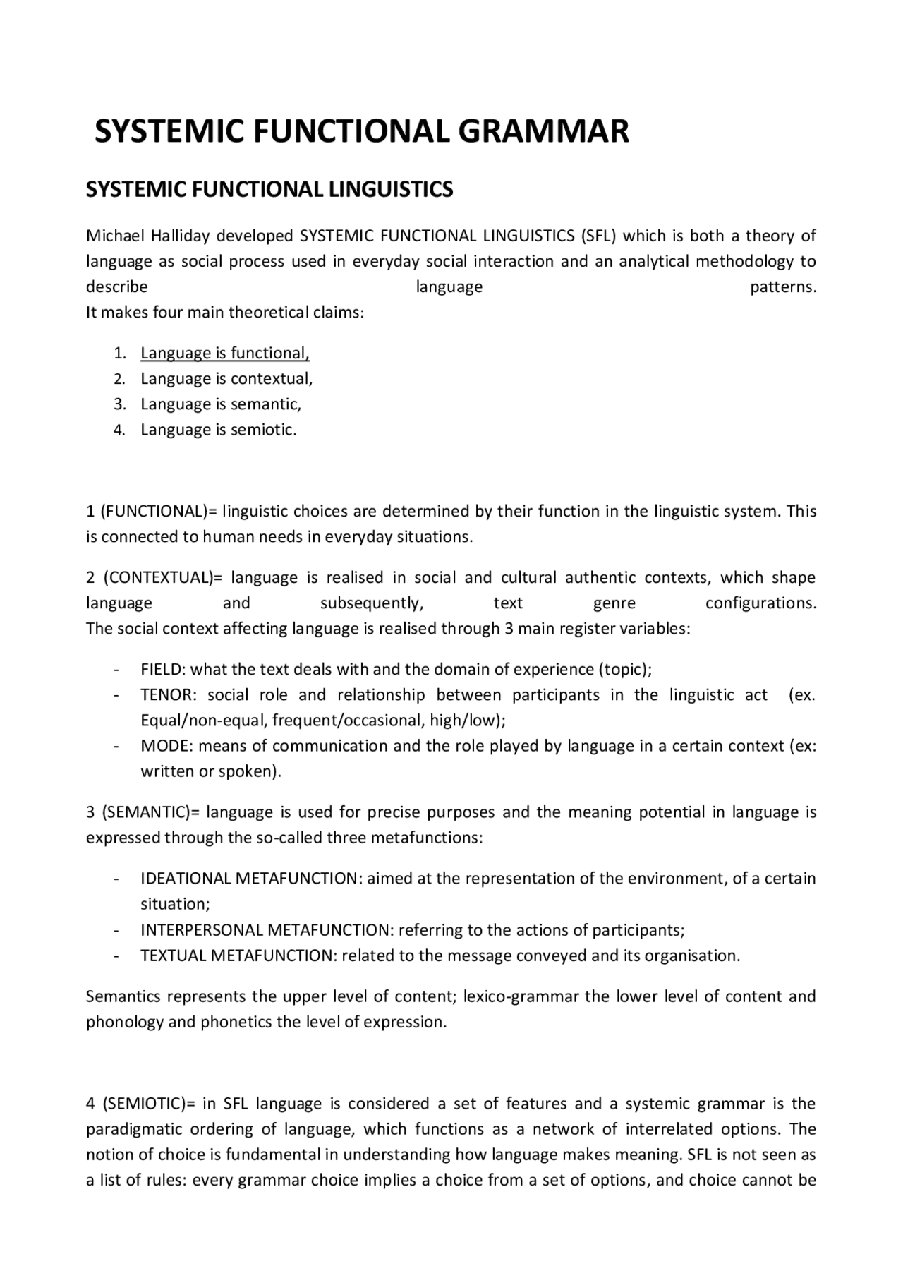 Systemic Functional Grammar Docsity