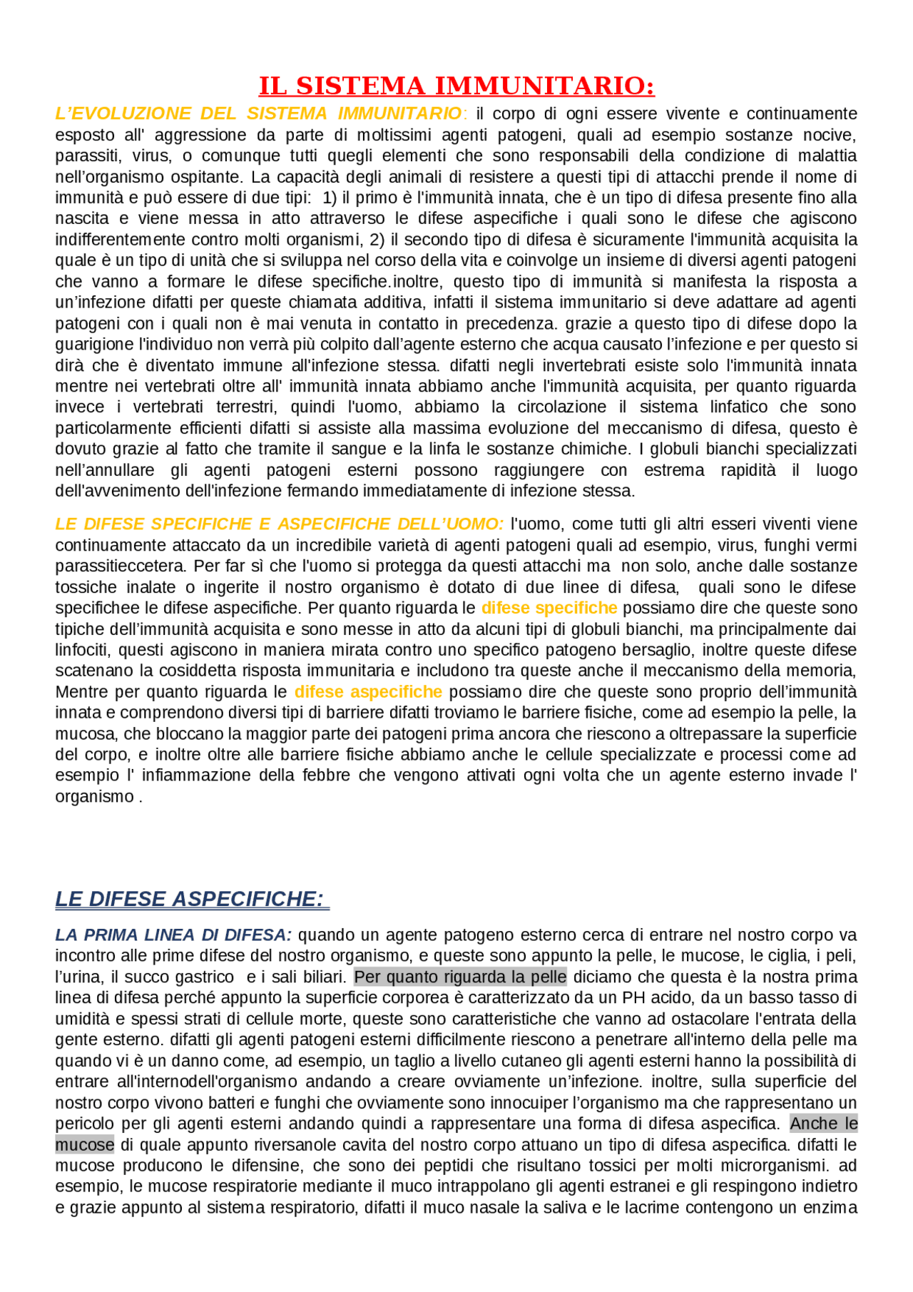Il Sistema Immunitario Docsity