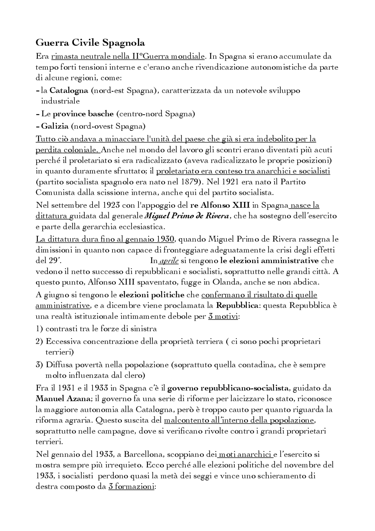 Guerra Civile Spagnola Docsity