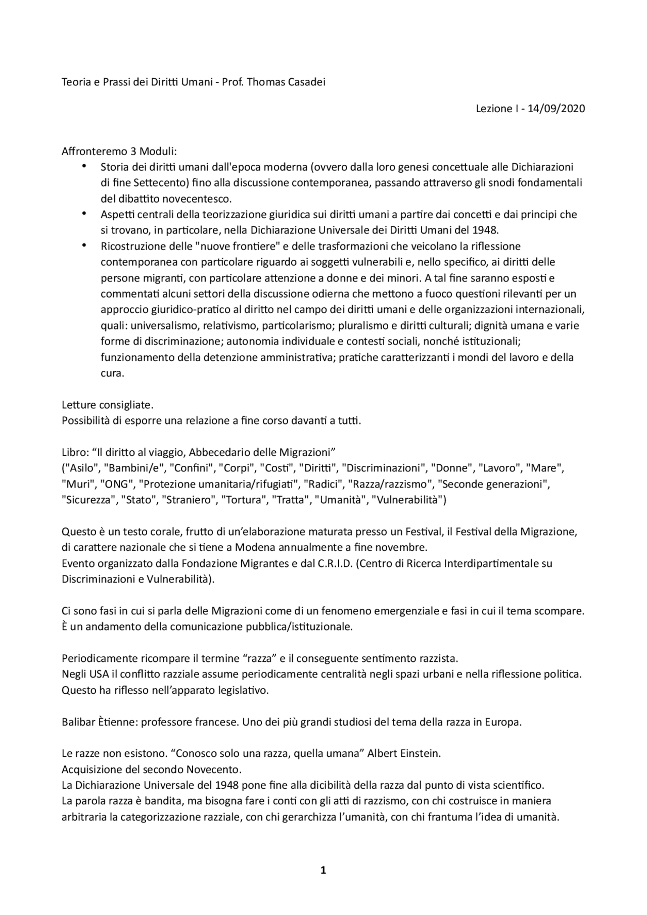 Appunti Di Lezione Teoria E Prassi Dei Diritti Umani Docsity