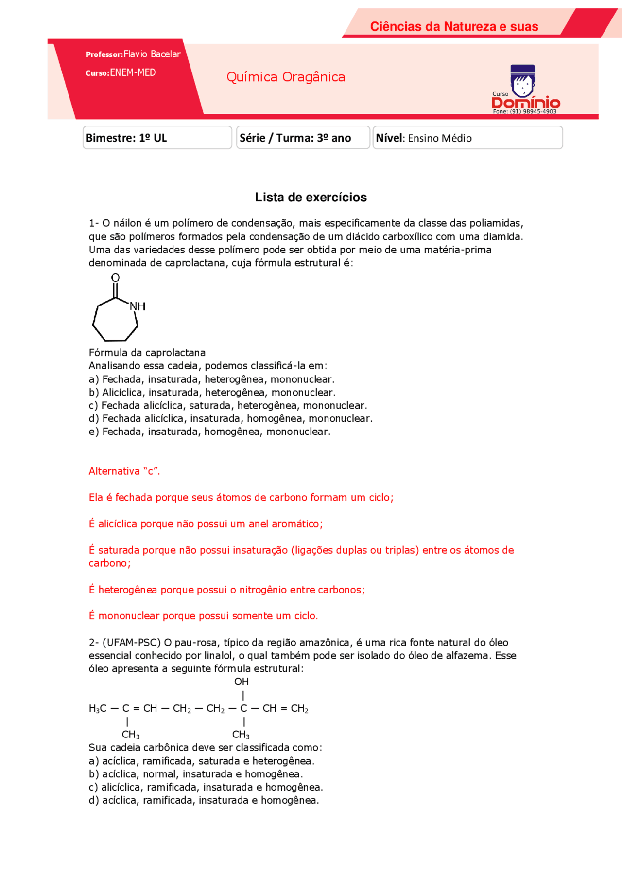 Questões De Química Orgânica Docsity