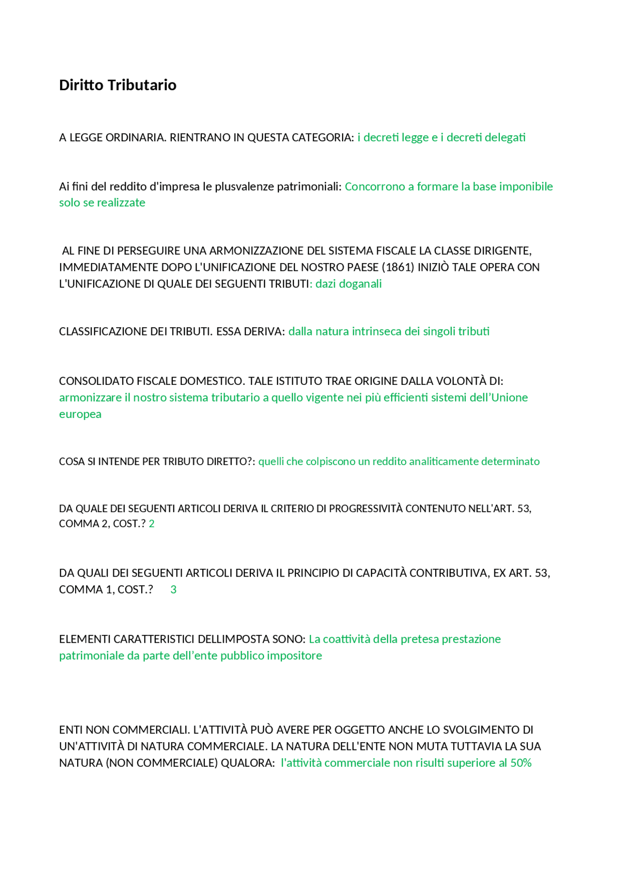 Master Mercatorum Domande Esame Diritto Tributario Docsity