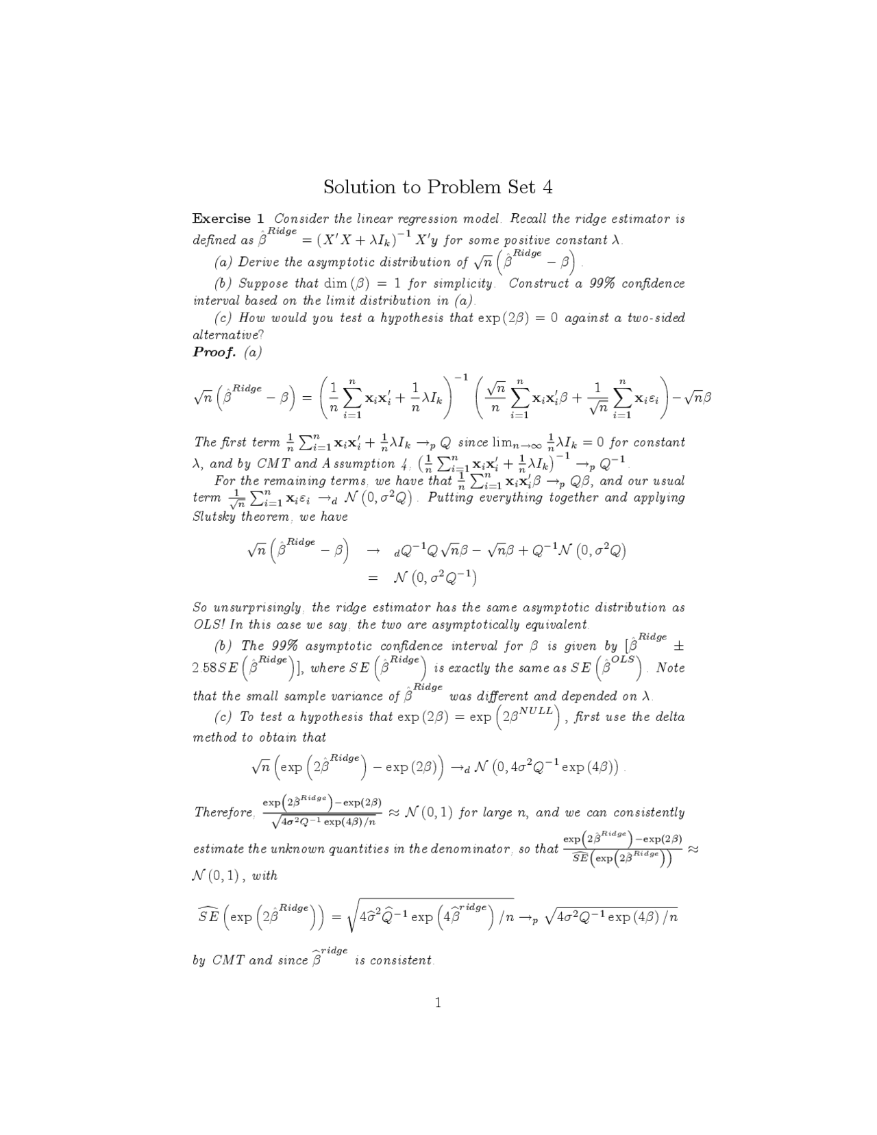 Problem set 4 econometria - Docsity