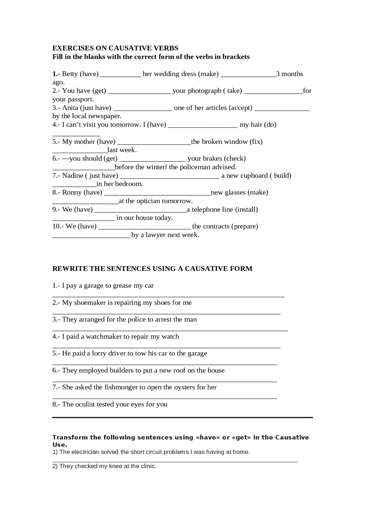 Causative exercises for bachillerato - Docsity