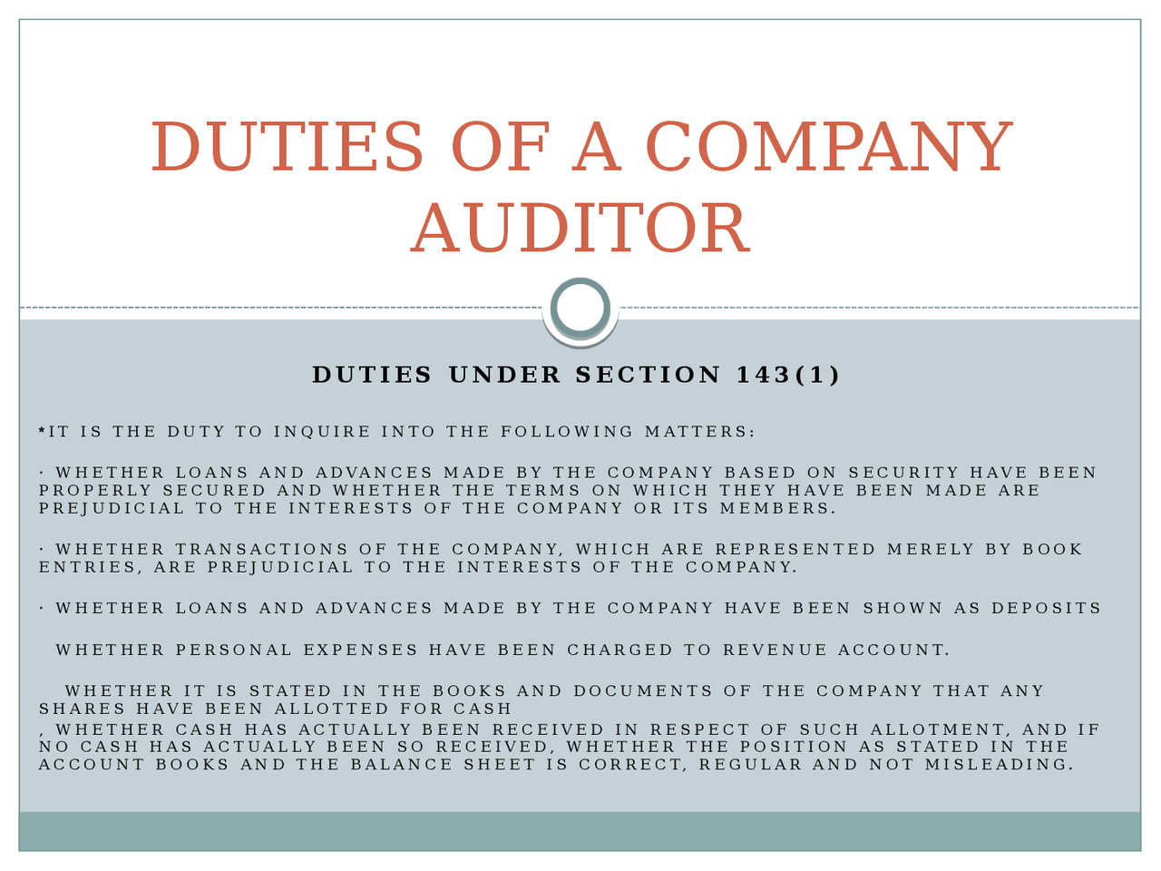 Duties of company auditor - Docsity