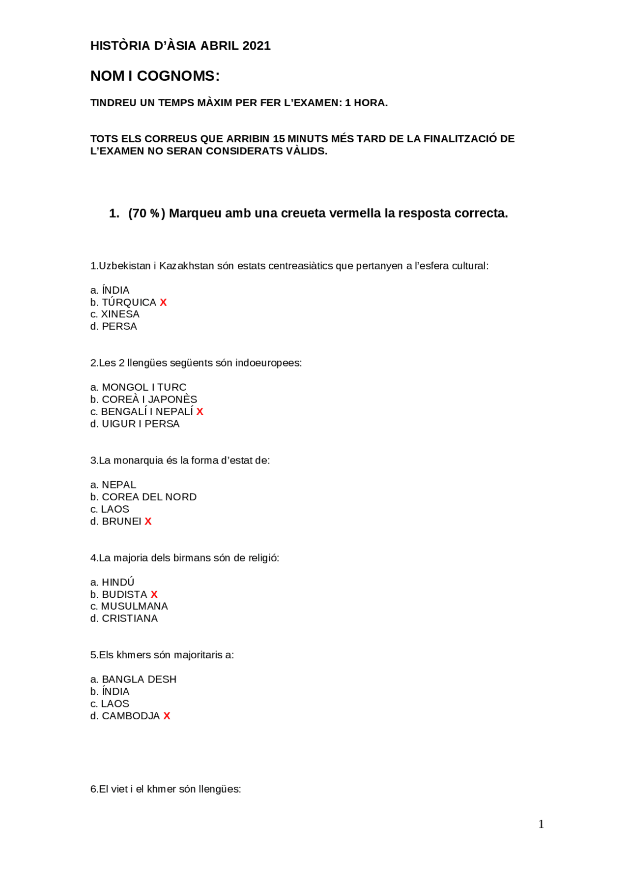 Examen Asia Abril UB | Exámenes de Historia de Asia Oriental | Docsity