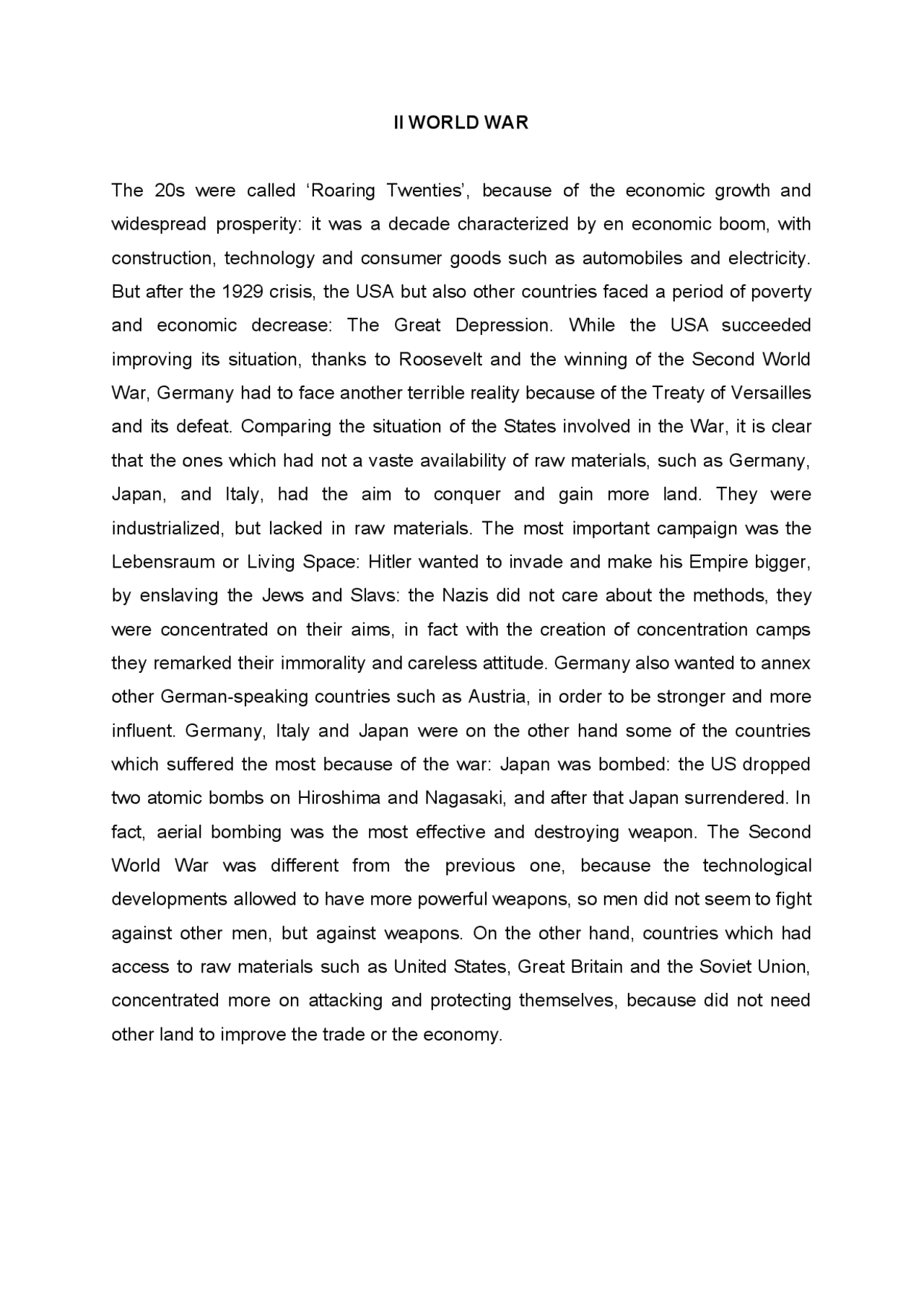 Second World War - Summary - Docsity