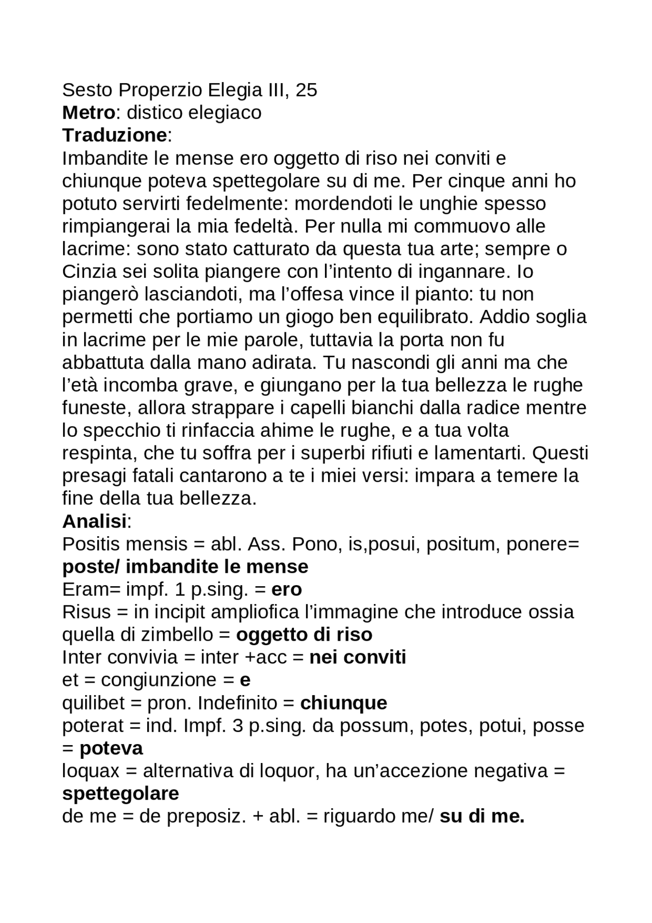 Sesto Properzio Elegia Iii 25 Docsity