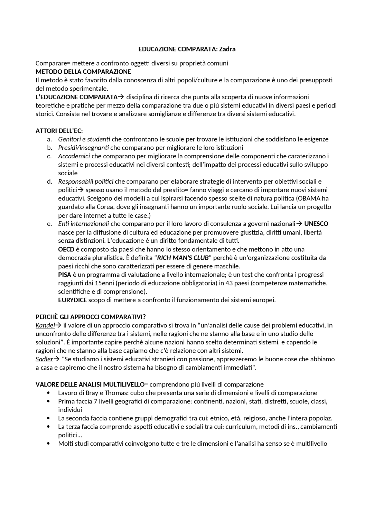 Appunti Di Educazione Comparata Docsity