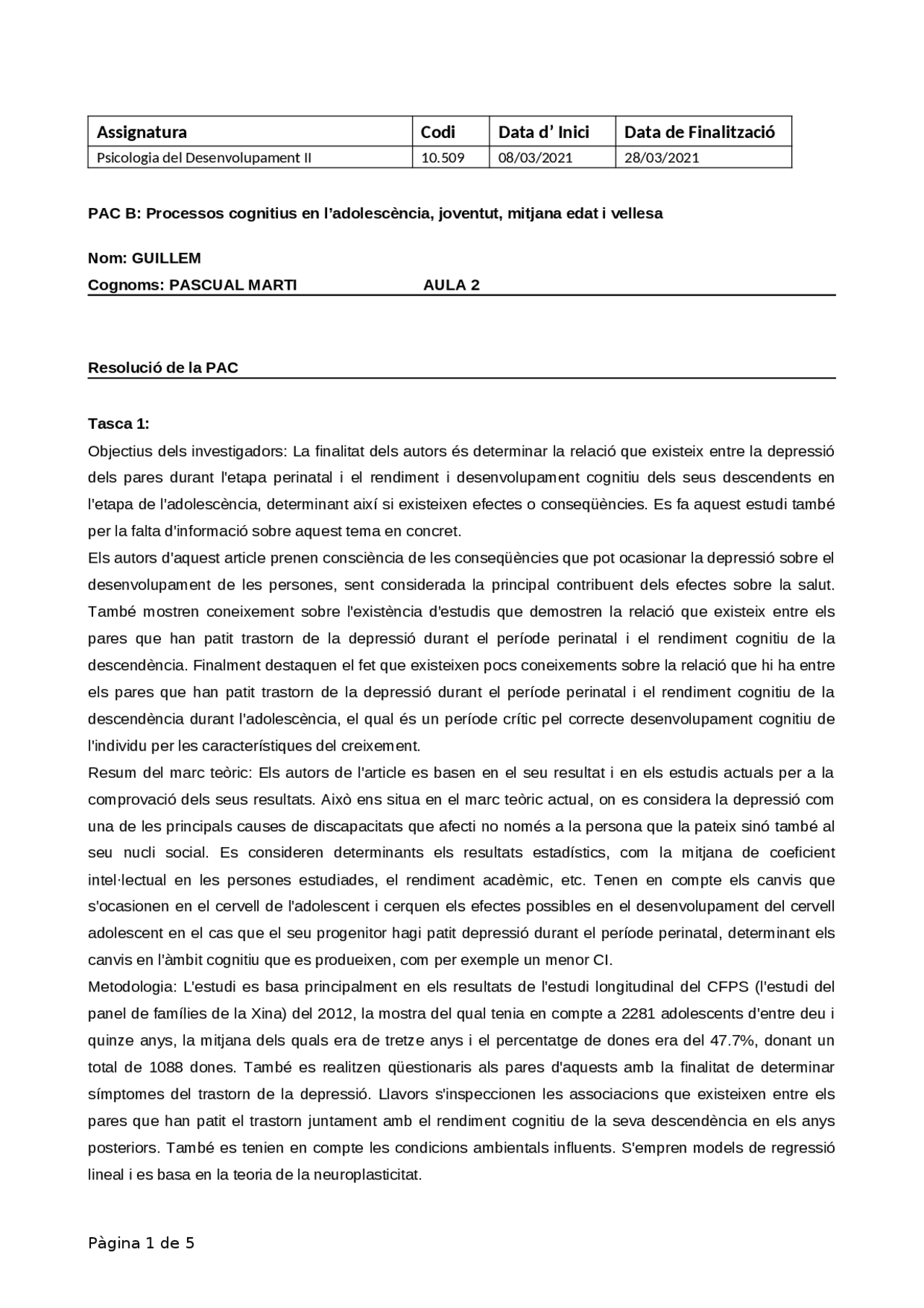 Psicología Del Desarrollo Ii Entrega Pac B Docsity