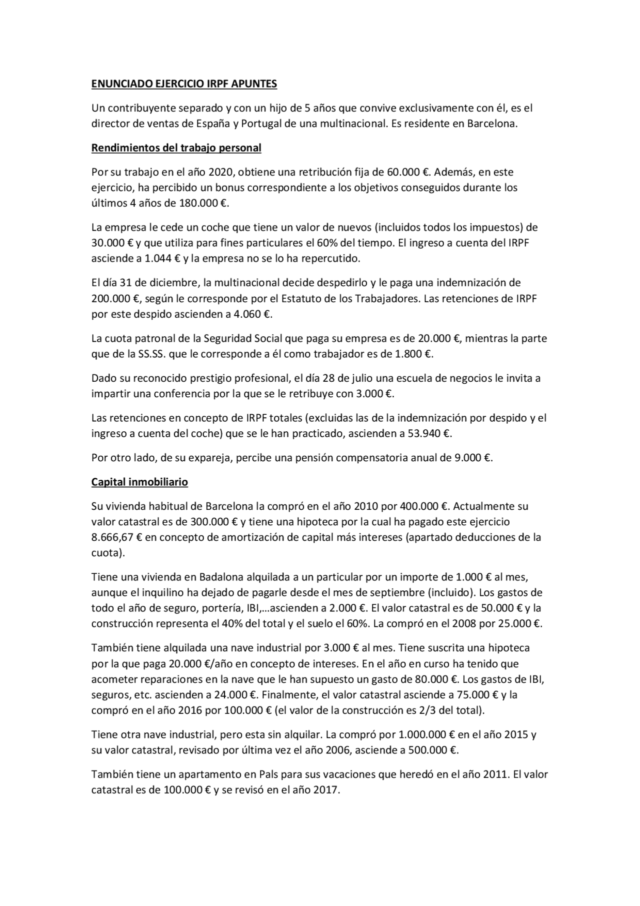 Ejercicios Irpf Fiscalidad Docsity
