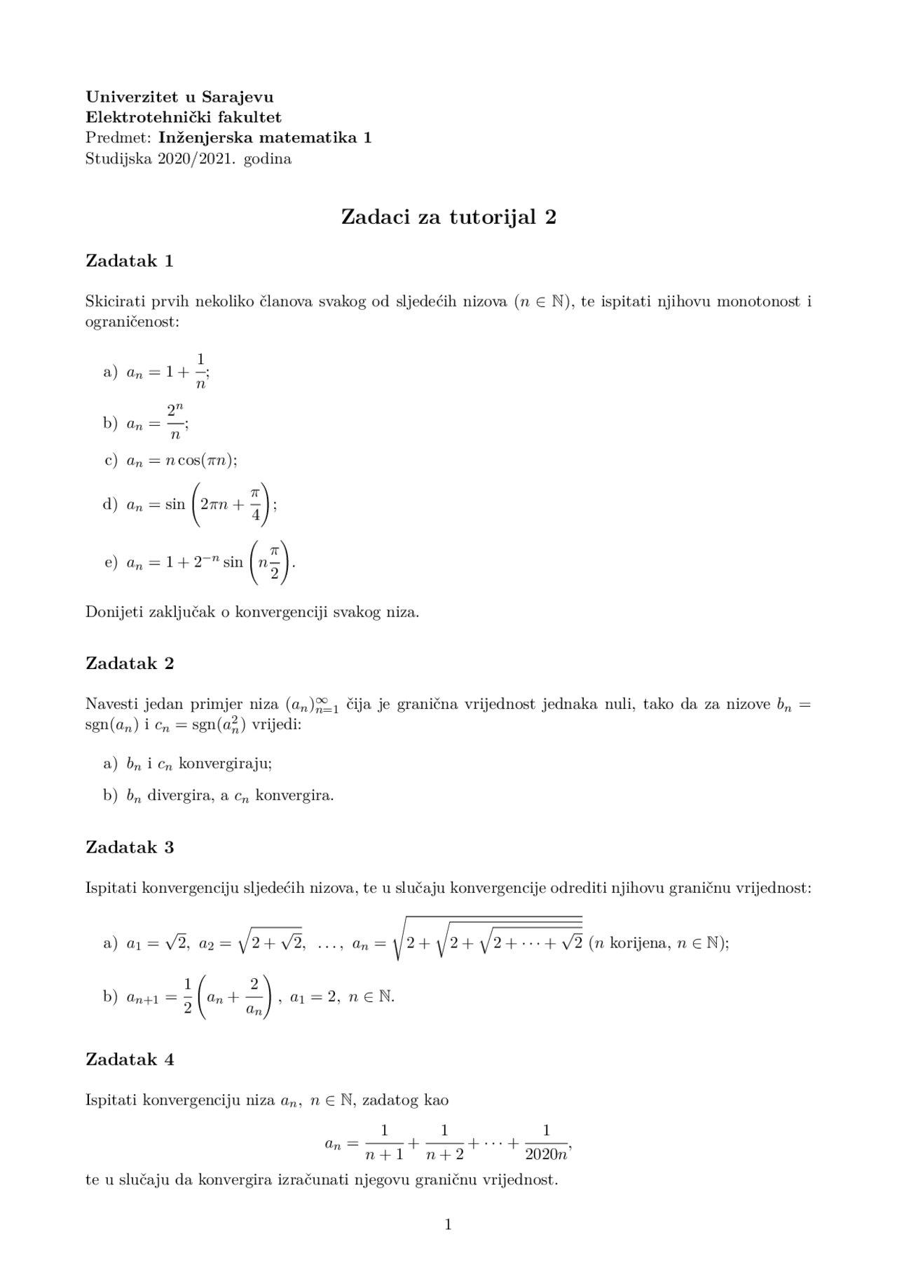Zadaci Za Vjezbu 2 Matematika 1 Vežbe Predlog Matematika 1 Docsity