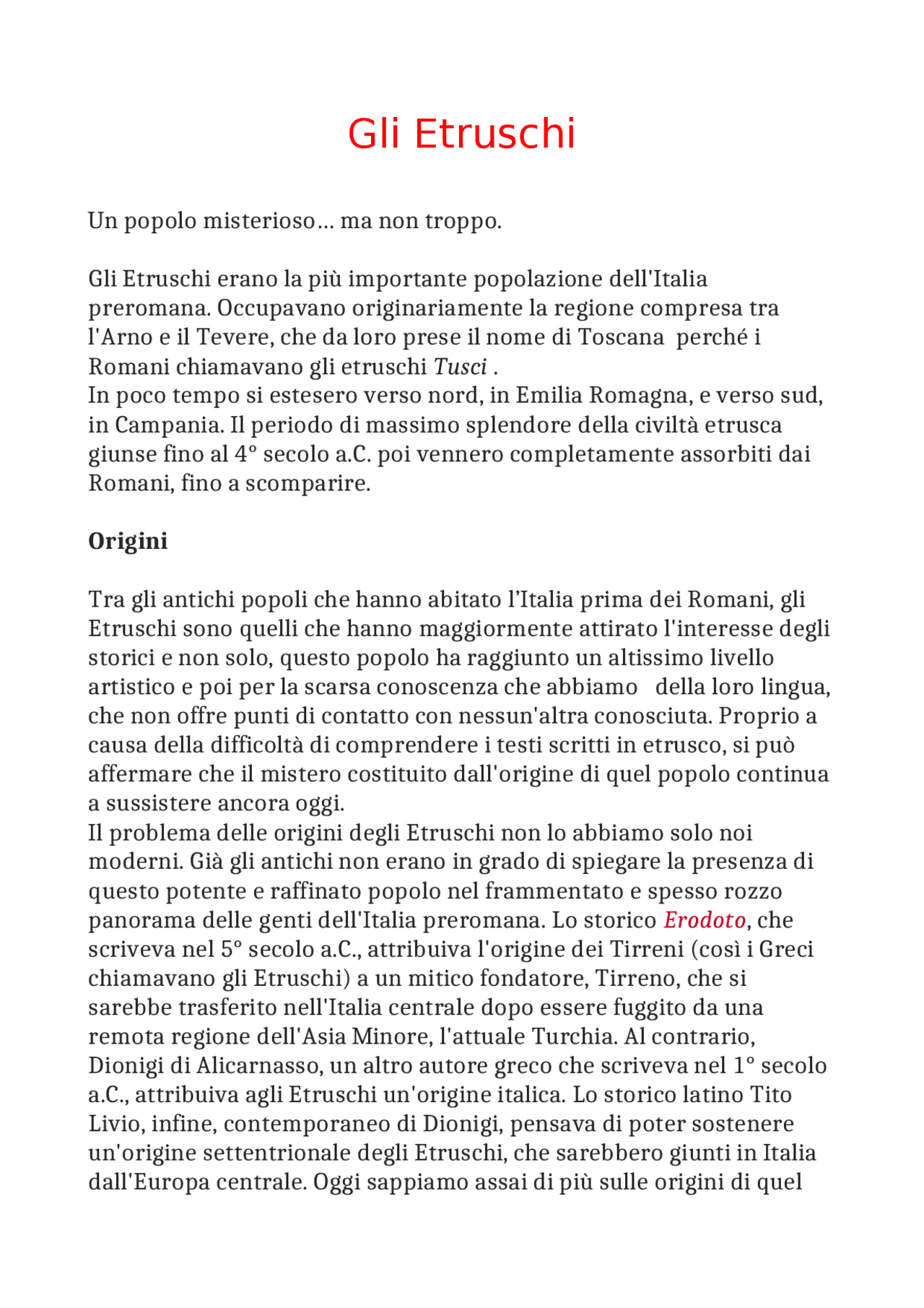 Ricerca Sugli Etruschi Docsity
