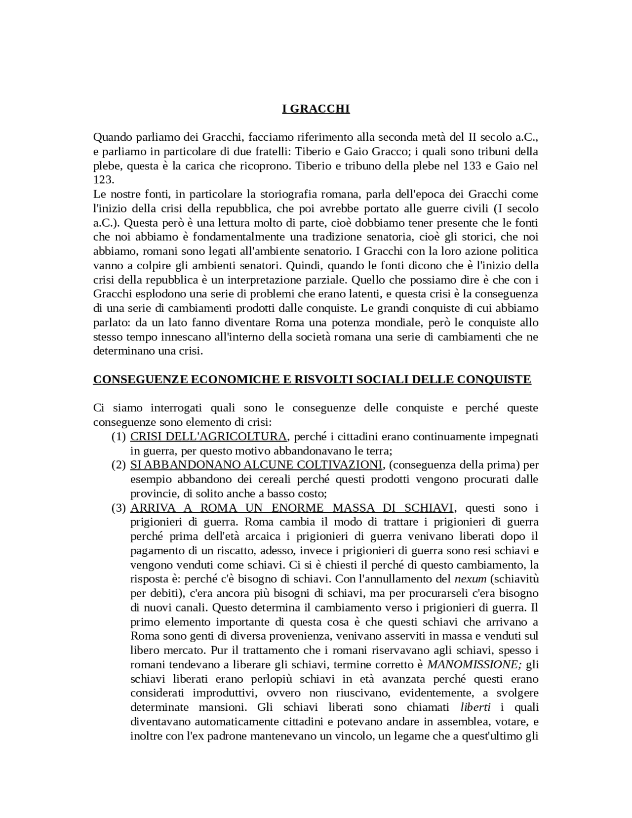 I Gracchi Storia Romana Docsity
