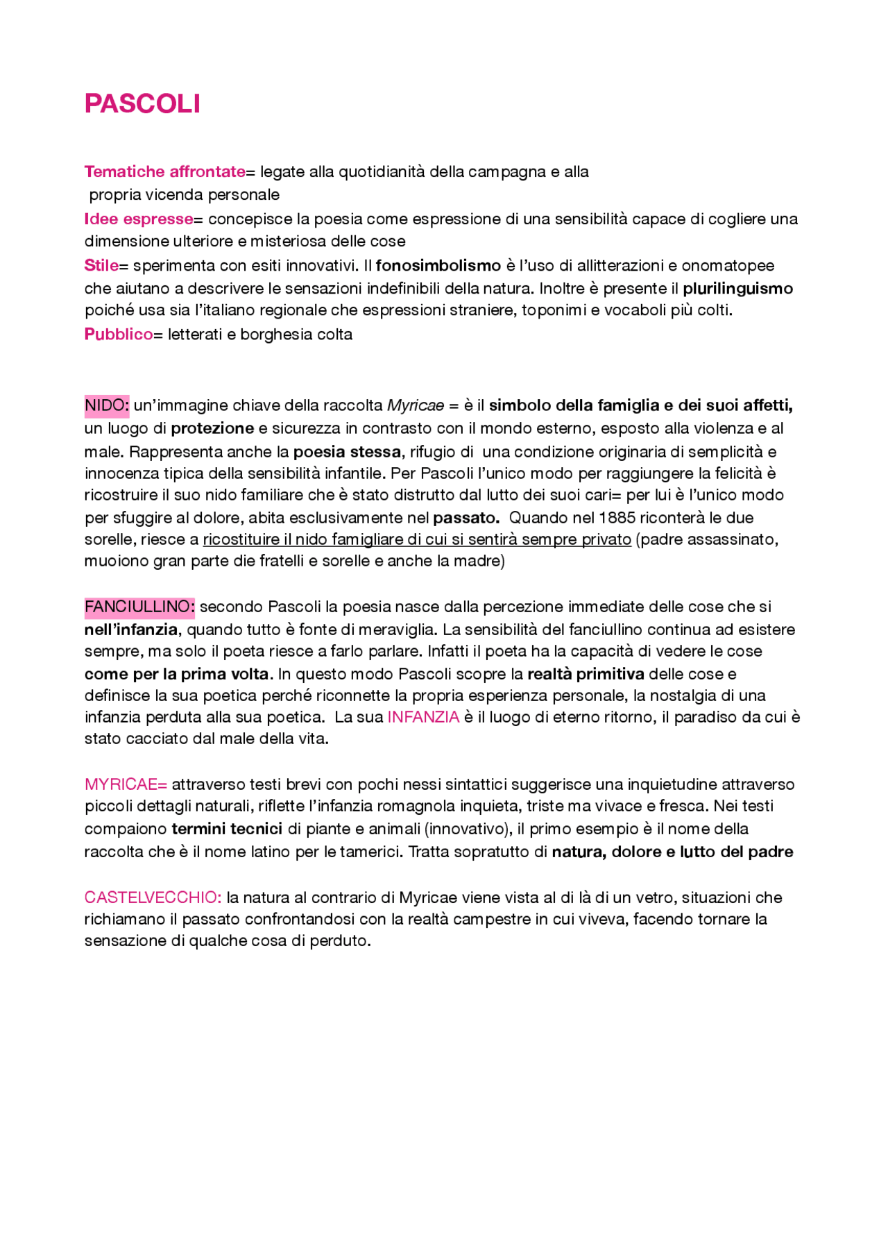 Introduzione A Pascoli Docsity