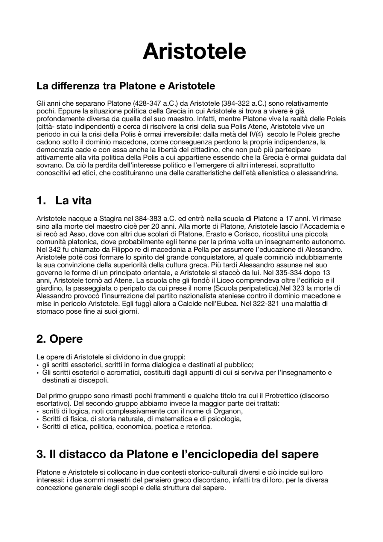 Gli Appunti Di Aristotele Docsity