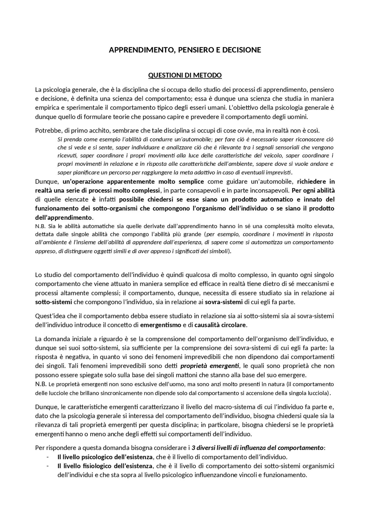 Apprendimento Pensiero E Decisione Appunti Di Psicologia Dell