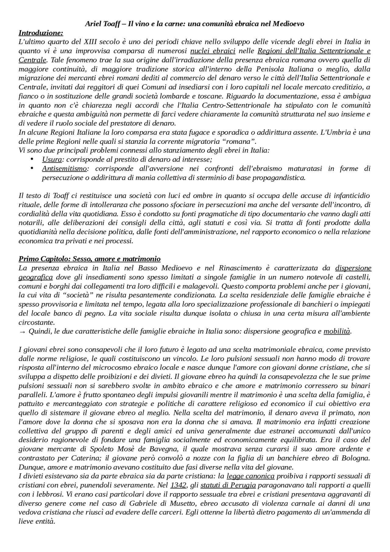 Ariel Toaff Il Vino E La Carne Docsity