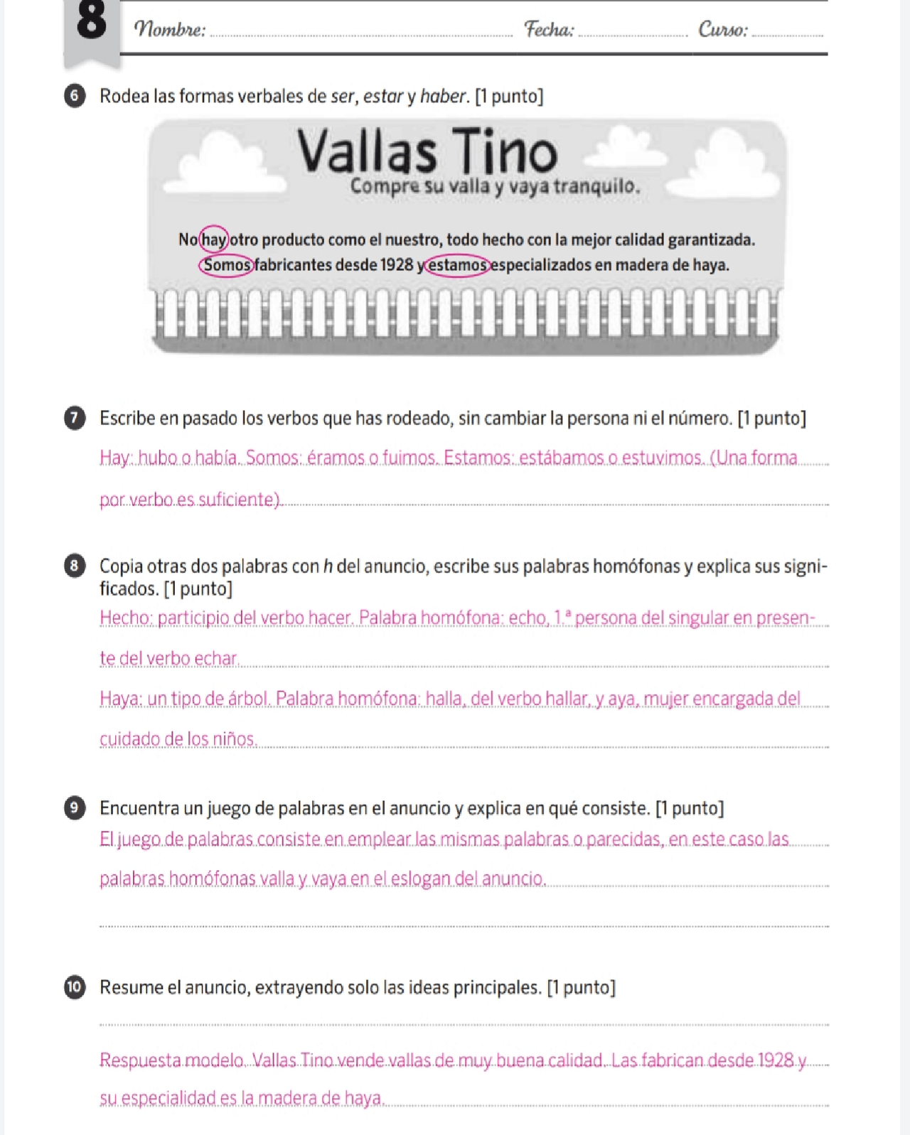 Repaso resumen de lenguaje 4 primaria | Esercizi di Spagnolo | Docsity