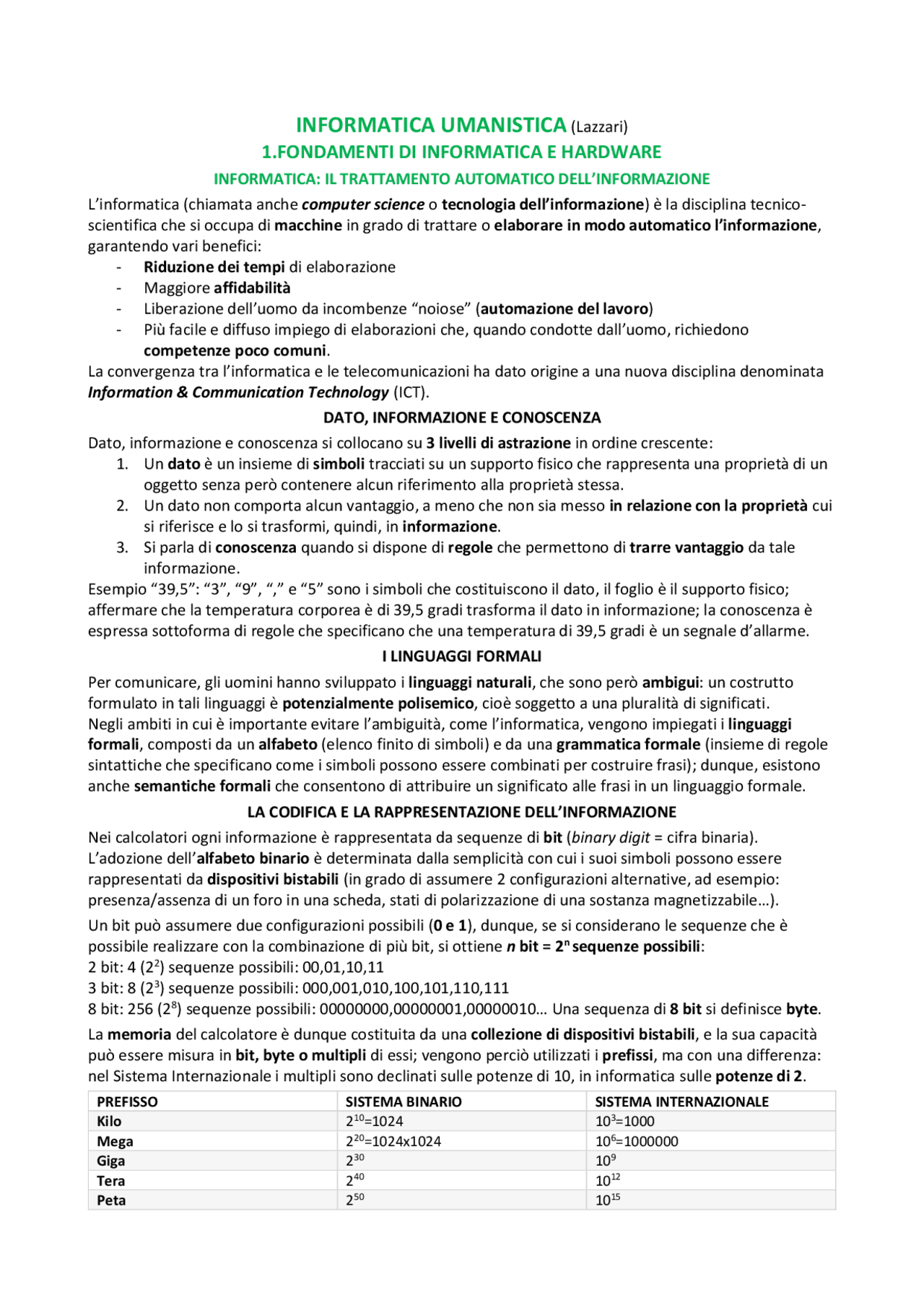 Informatica umanistica (Lazzari) - Docsity