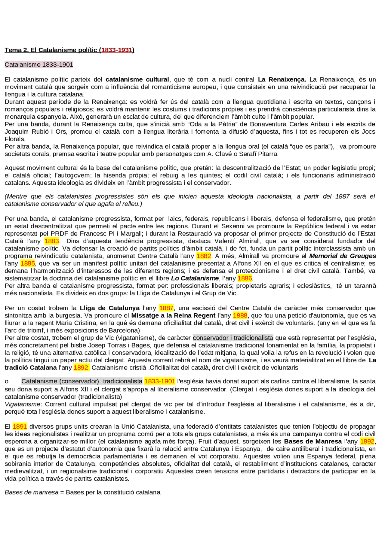 Apunts Catalanisme Politic Docsity