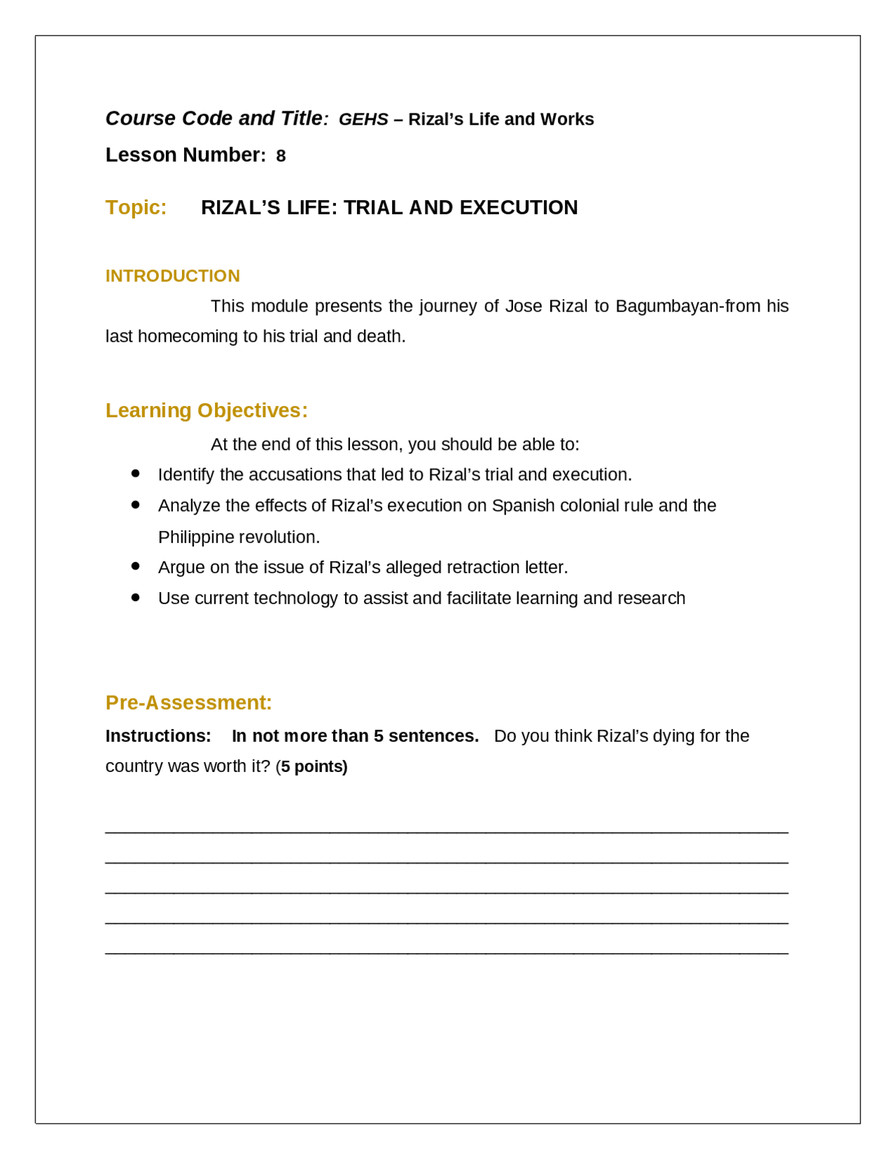 Rizal Life And Works Docsity