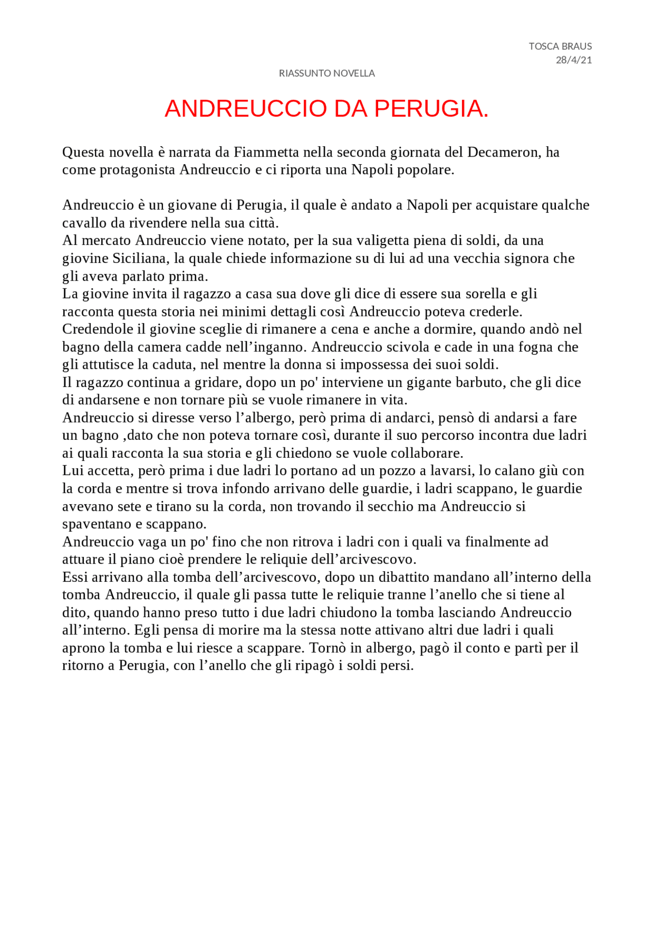 Andreuccio da Perugia - Docsity