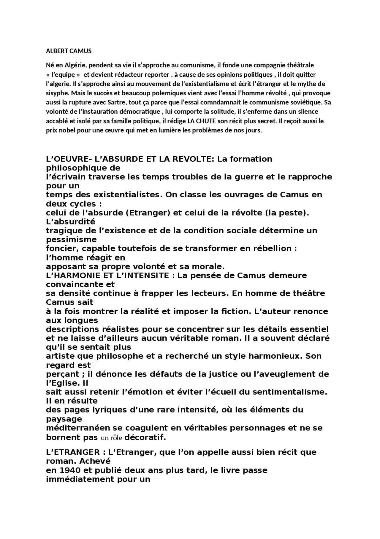 Lautore Francese Albert Camus Docsity