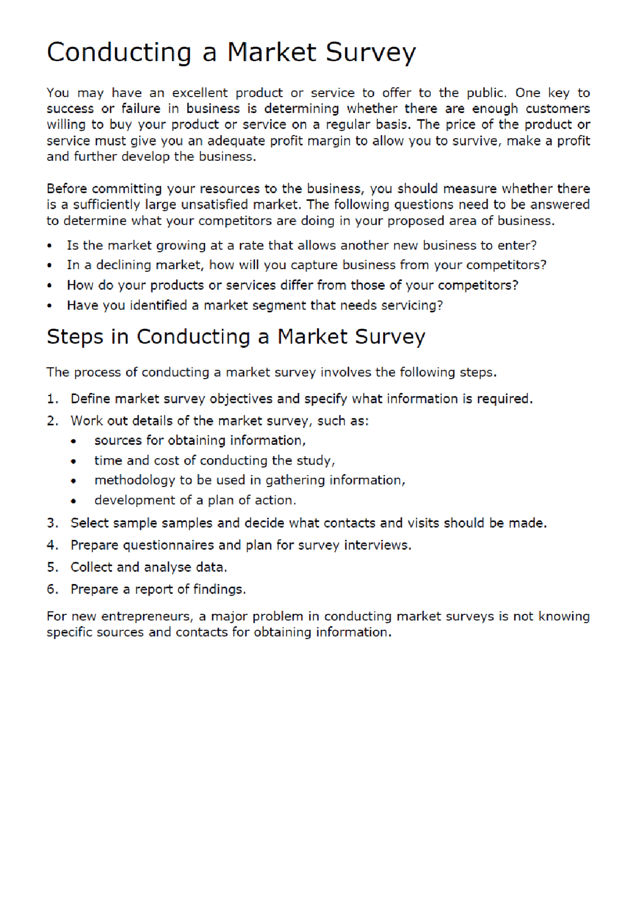 Conducting a Market Survey - Docsity