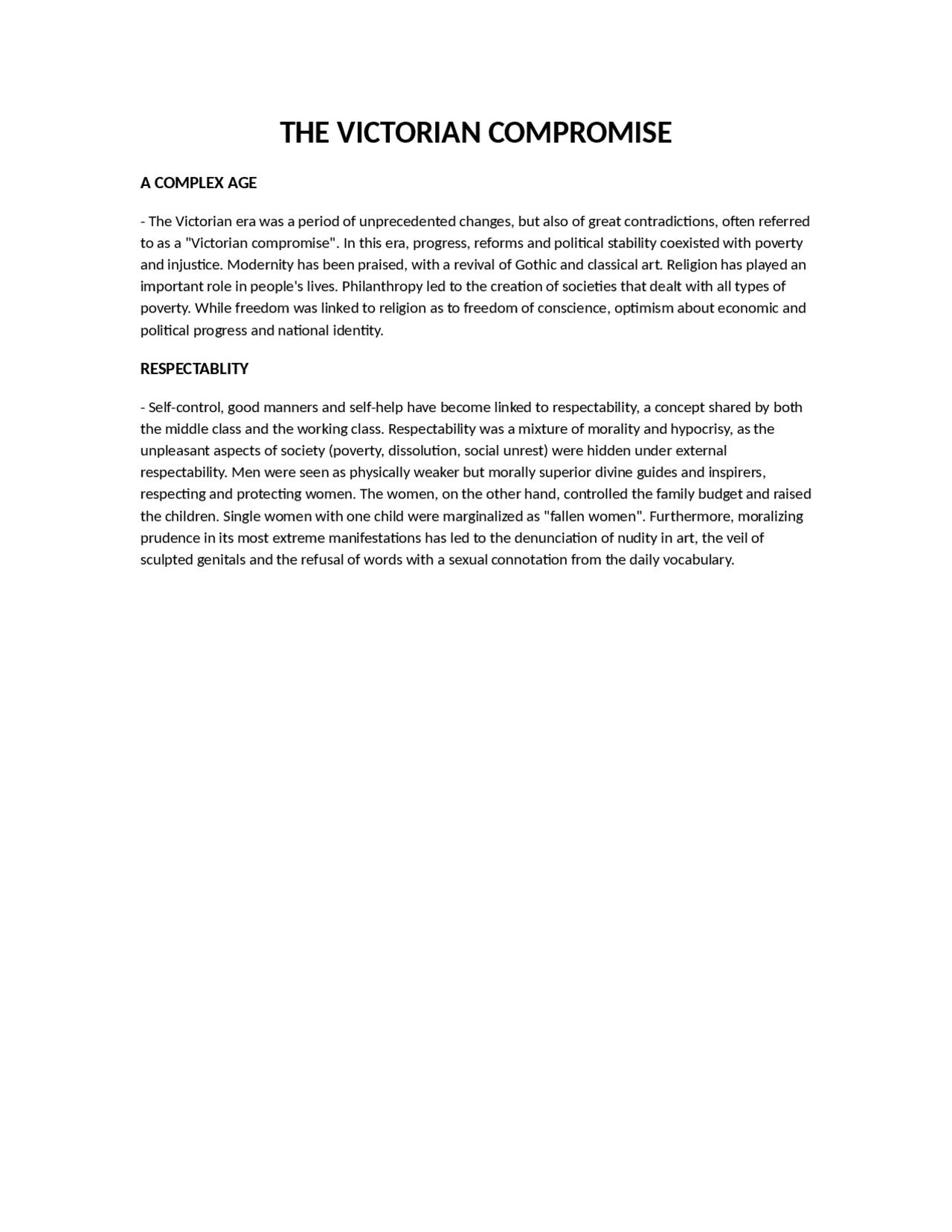 LETTERATURA INGLESE - THE VICTORIAN COMPROMISE - Docsity