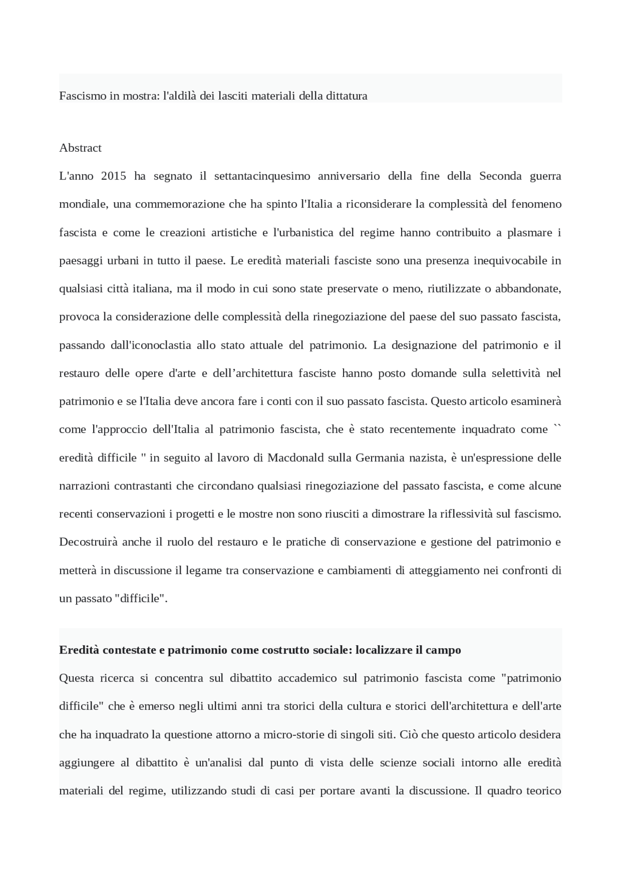 Fascism On Display Di Flaminia Bartolini Docsity
