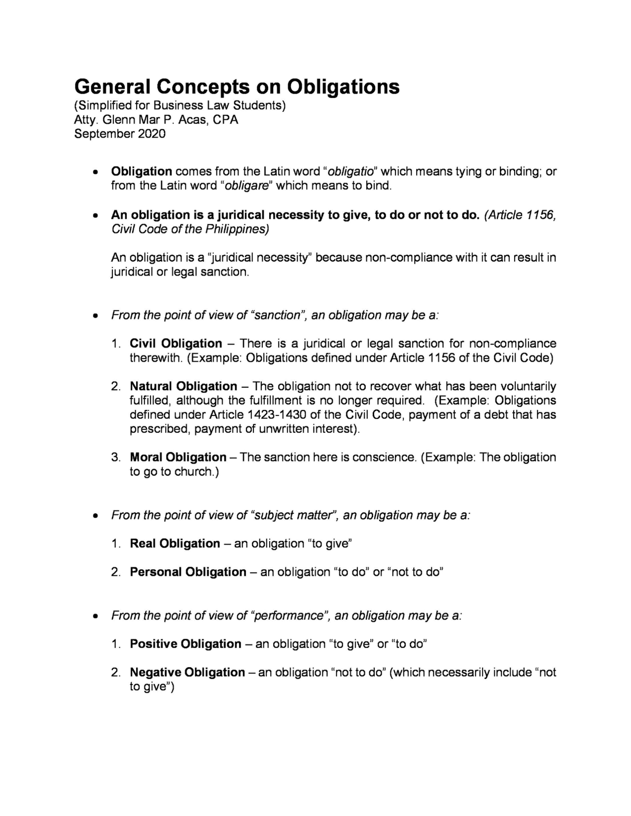 Obligation And Contract Docsity